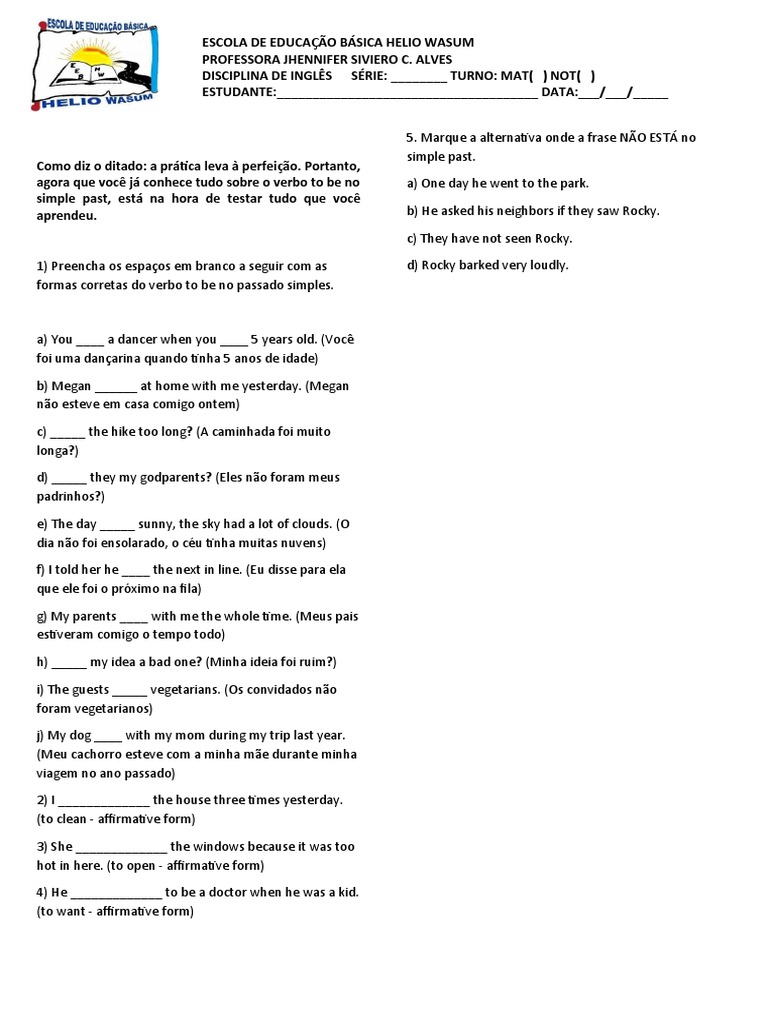 Simple Past Atividades de Ingles | PDF