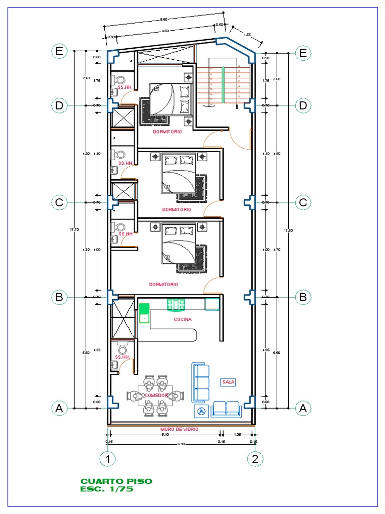 Planos de distribución de espacio 4to piso | PDF