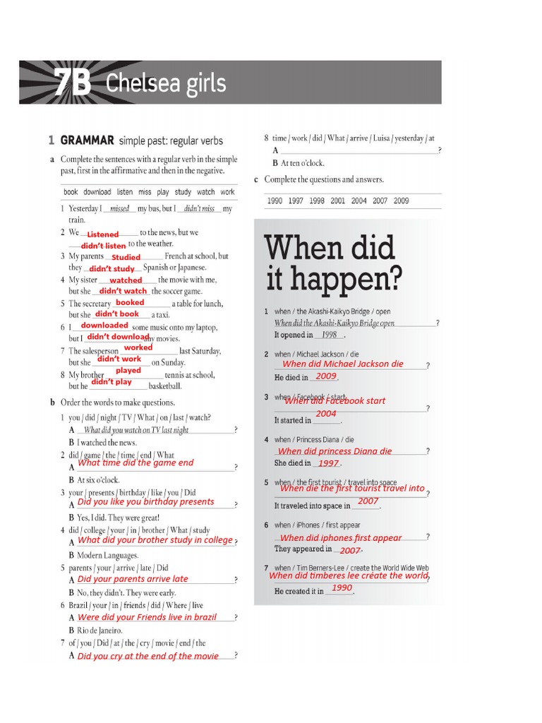 Online Workbook 7B: Key Events | PDF