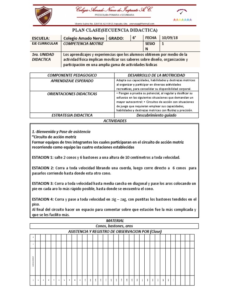 Planes Clase de Primaria Sexto Grado 1ra Unidad Didactica | PDF ...