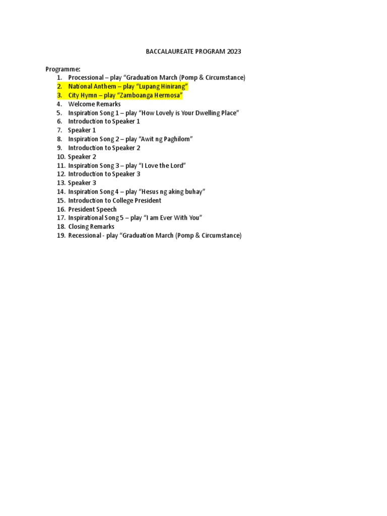 BACCALAUREATE PROGRAM 2023 (Instruction) | PDF