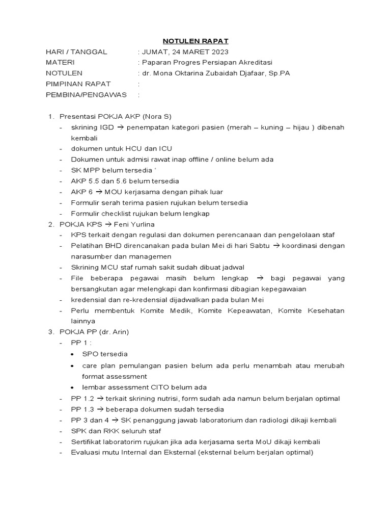 Notulensi Akreditasi 24 Maret 2023 | PDF | Sains & Matematika