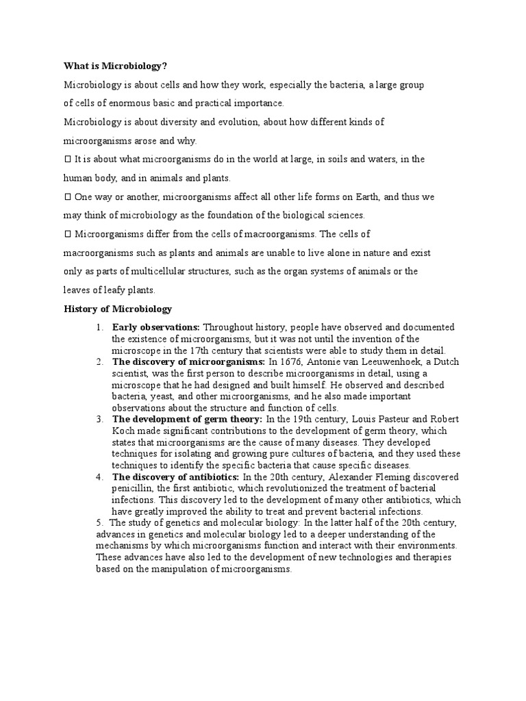 Microbiology History and Scope | PDF | Microbiology | Microorganism