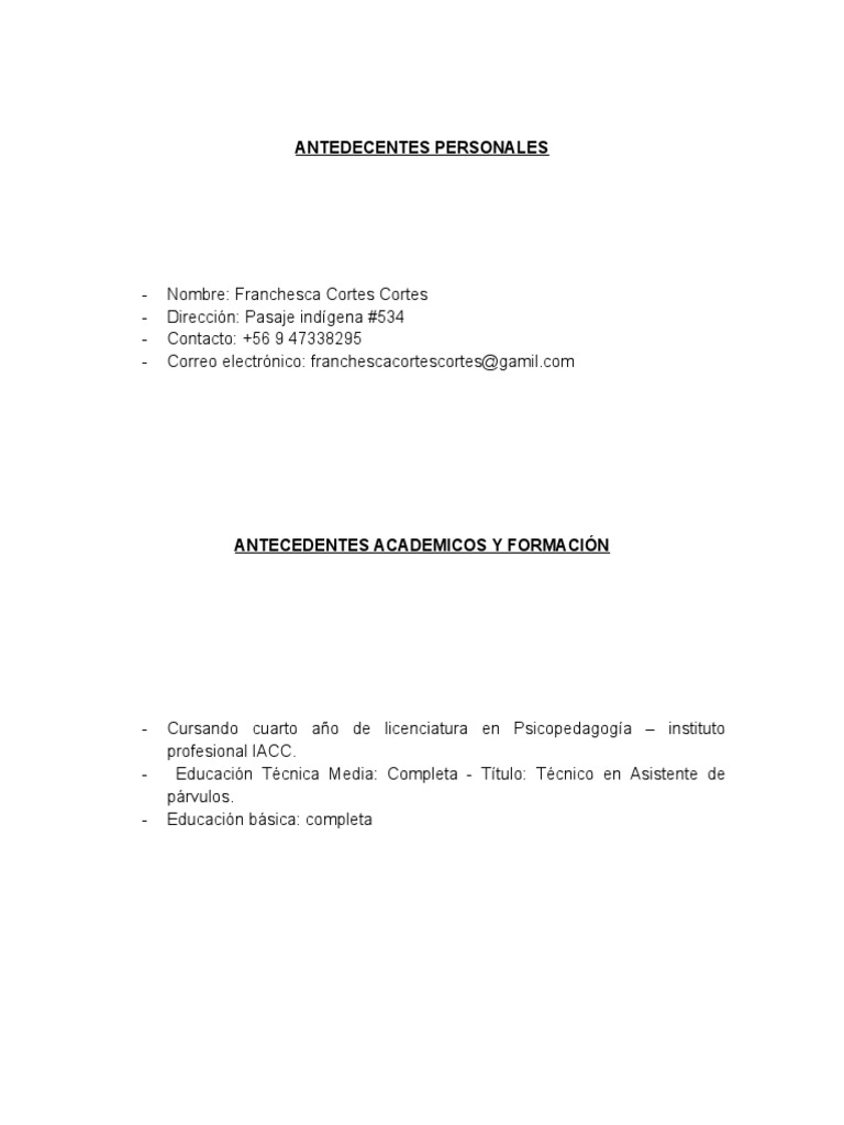 Cv Franchesca Cortes Iacc | PDF