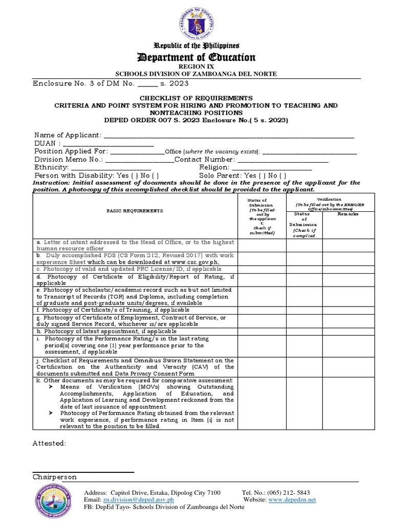 Checklist DepEd Order 7 S 2023 - Disrict | PDF