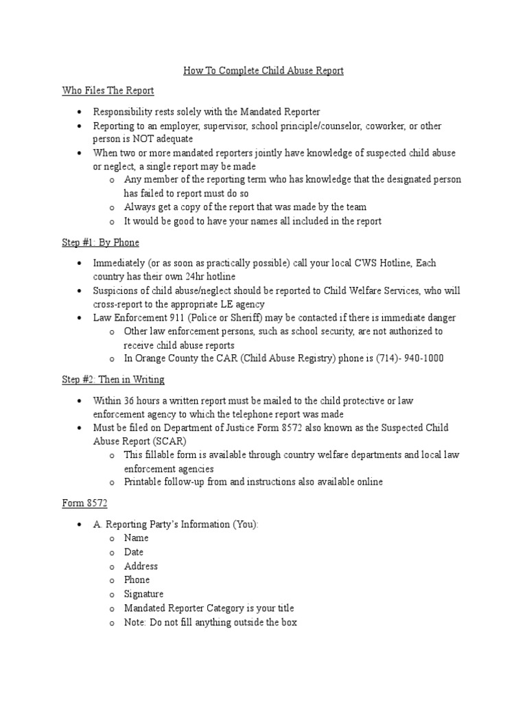 How To Complete Child Abuse Report | PDF | Child Abuse | Family