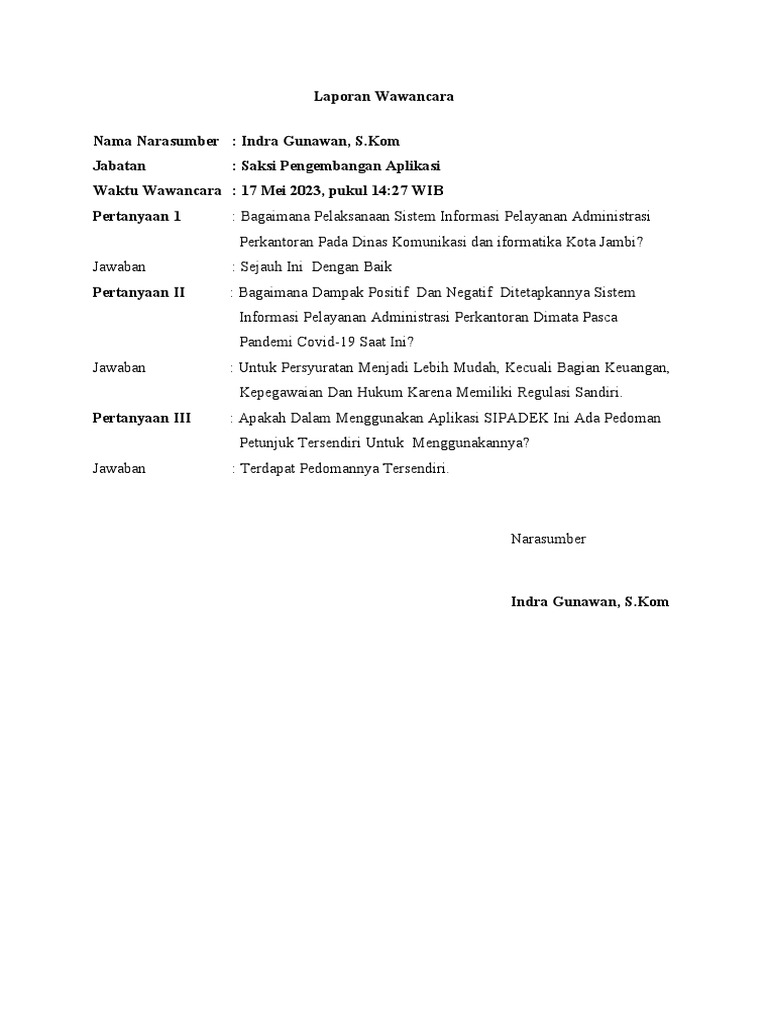 Laporan Wawancara 1 | PDF