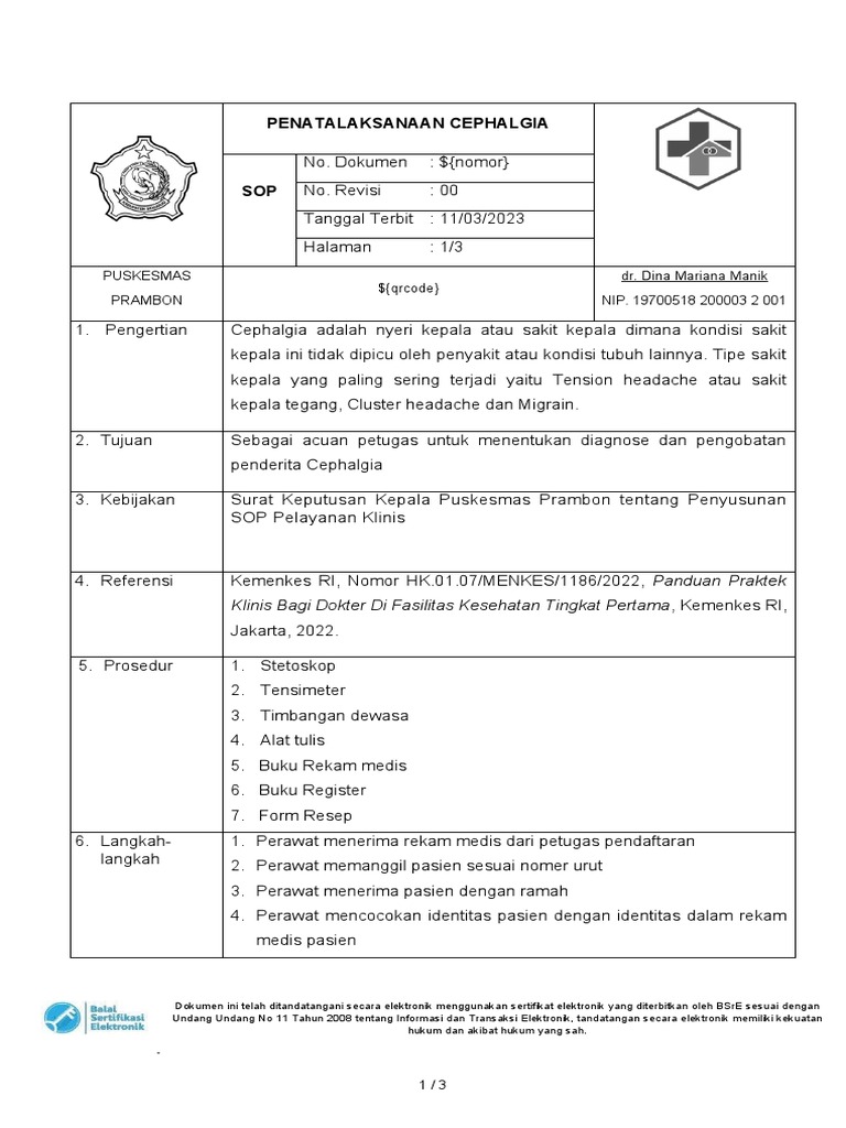 SOP New Cepalgia | PDF