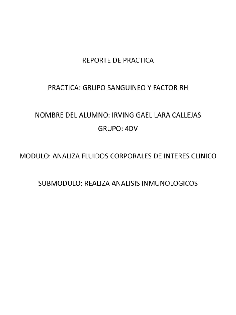 Análisis de Grupo Sanguíneo y Factor Rh | PDF | Tipo de sangre | Tejido ...