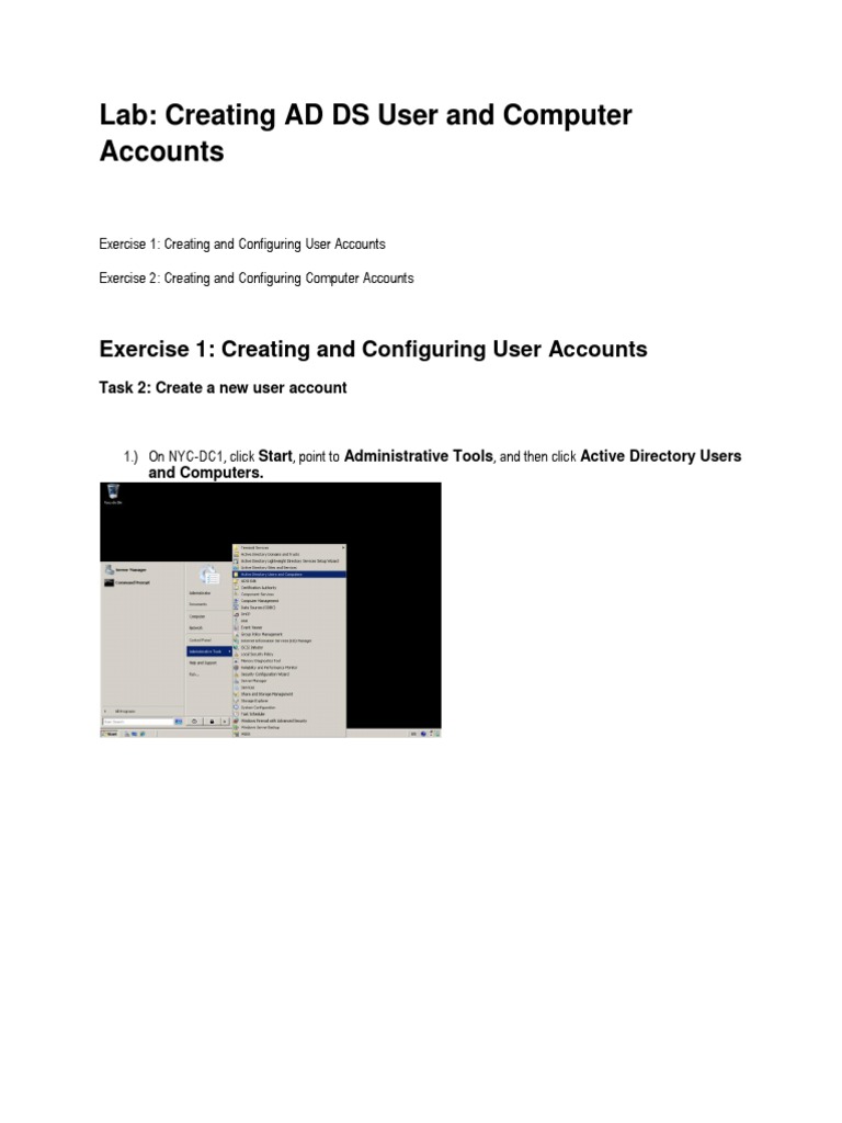 Lab: Creating AD DS User and Computer Accounts | PDF | Active Directory ...
