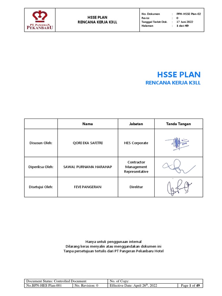 PPH HSSE Plan PetroChina Jabung 2022 | PDF