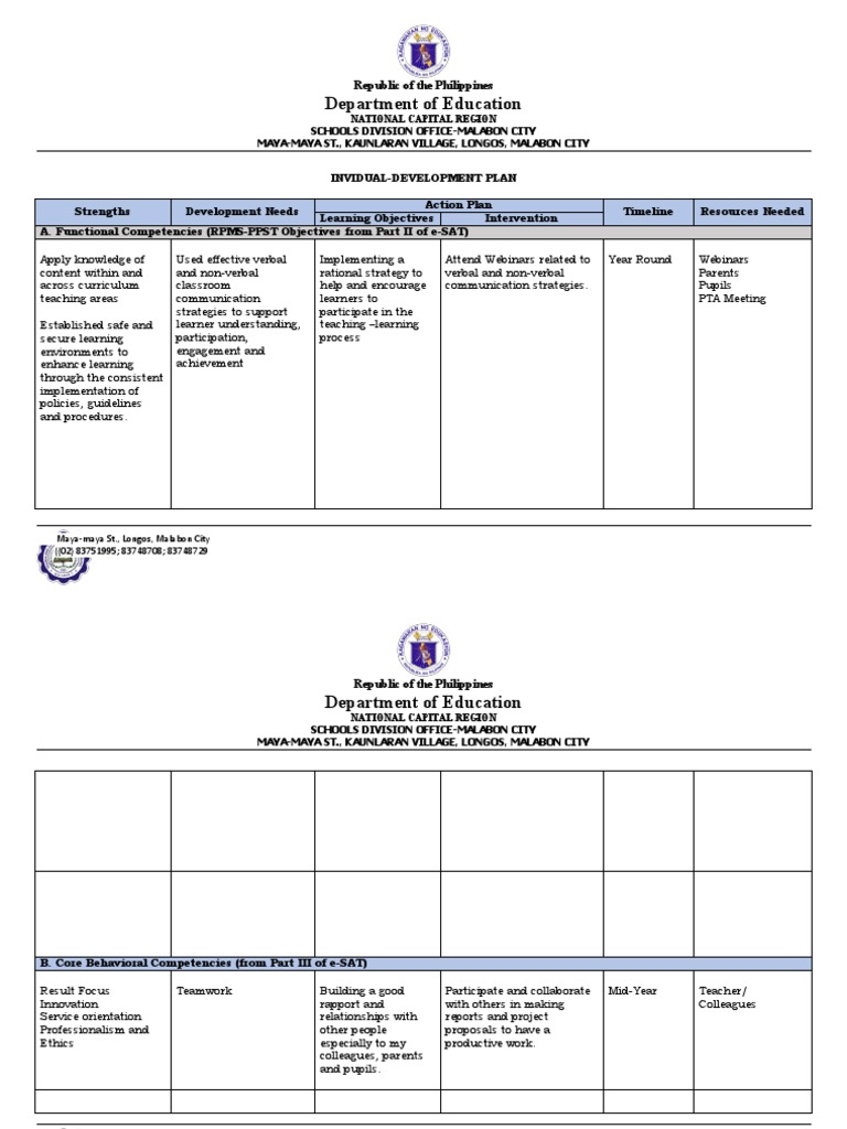 Individual Development Plan for Teachers 2023 | PDF
