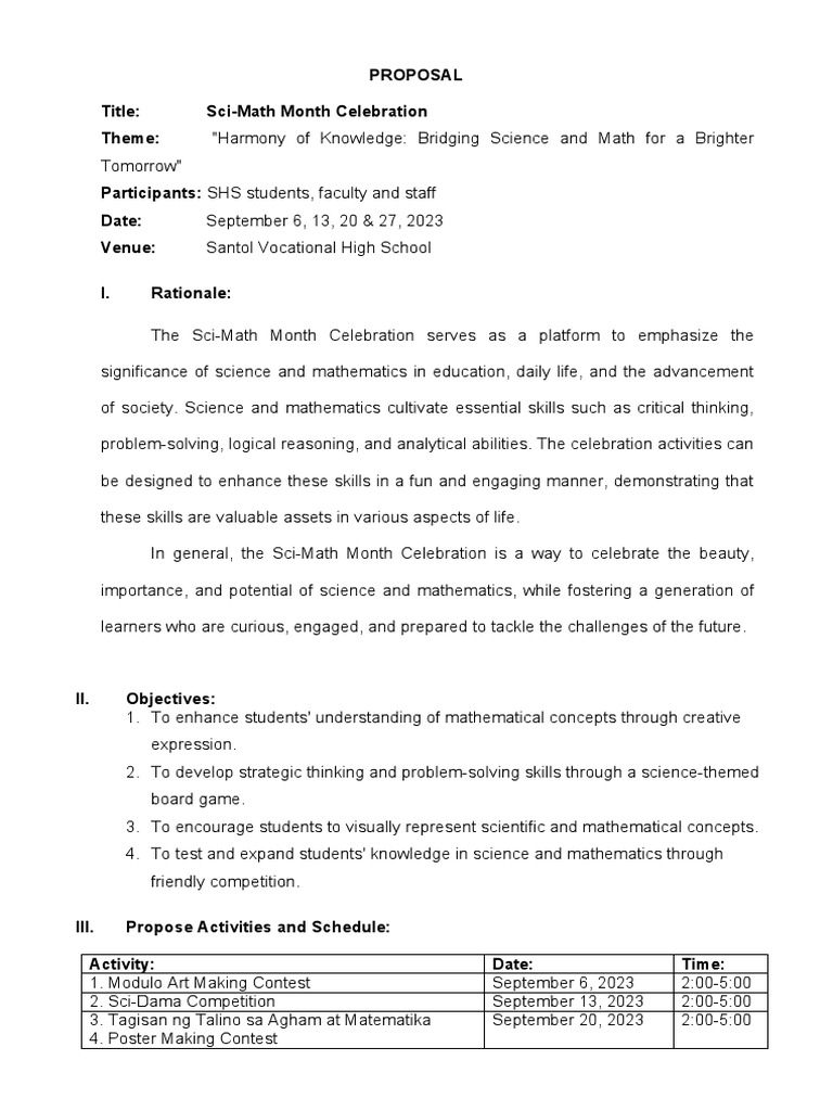 Proposal SCi Math Month Celebration | PDF