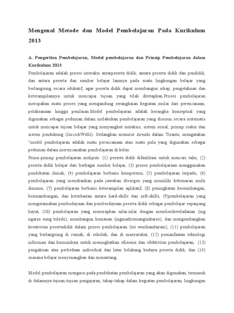 Mengenal Metode Dan Model Pembelajaran Pada Kurikulum 2013 | PDF ... Mengenal Metode Dan Model Pembelajaran Pada Kurikulum 2013 | PDF ...