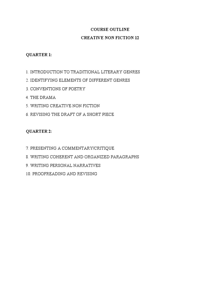 Creative Nonfiction Course Outline | PDF | General Fiction