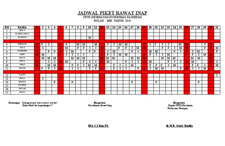 Jadwal Piket Rawat Inap Kosong | PDF