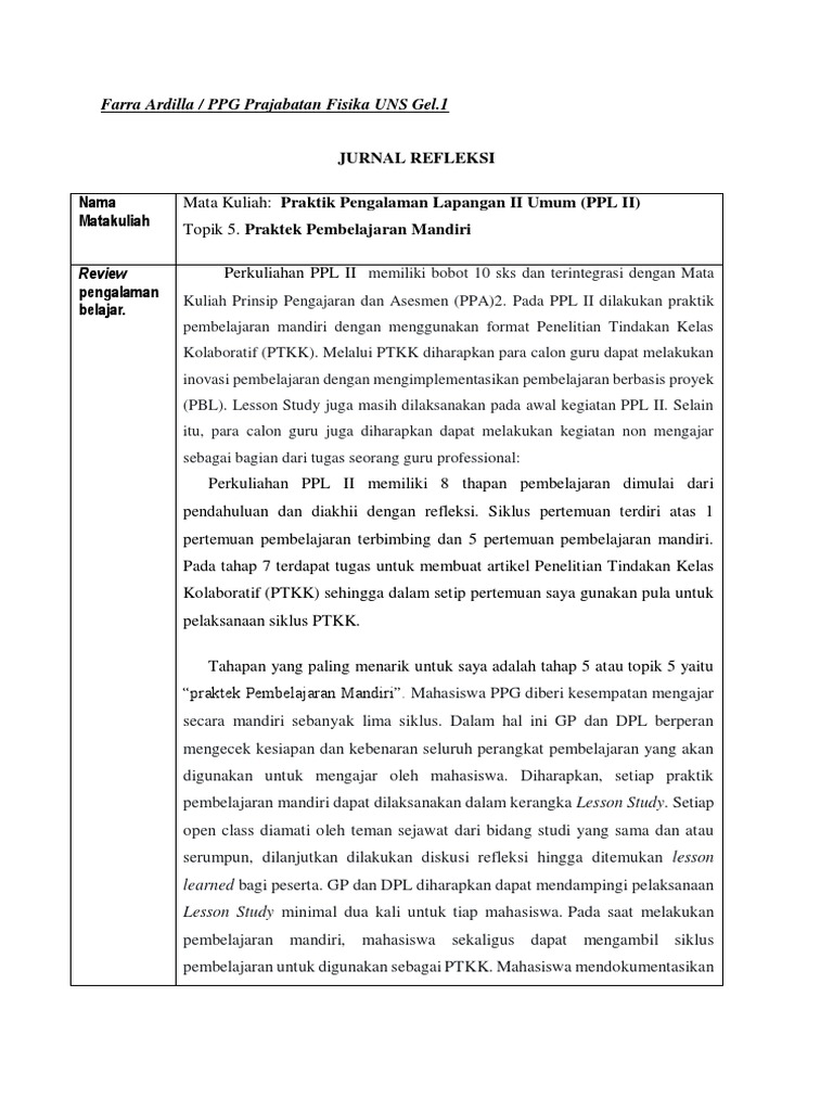 Jurnal Refleksi - PPL 2 | PDF
