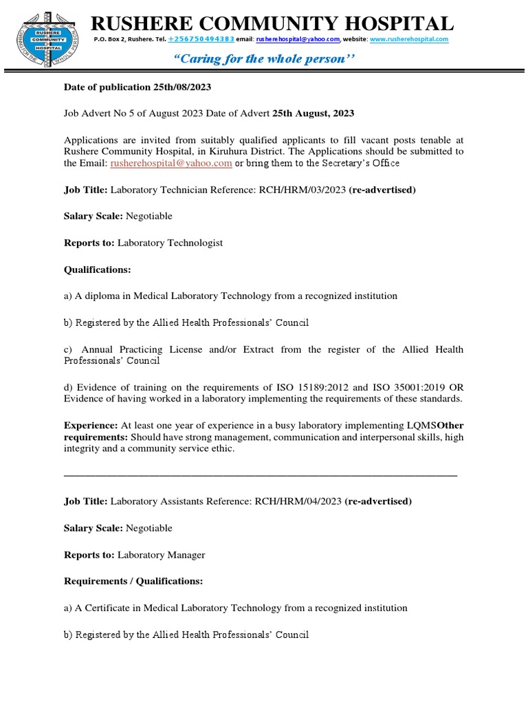 Rushere Community Hospital Advert | PDF | Health Professional | Public ...