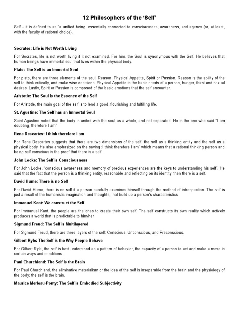 12 Philosophers of The Self' | PDF