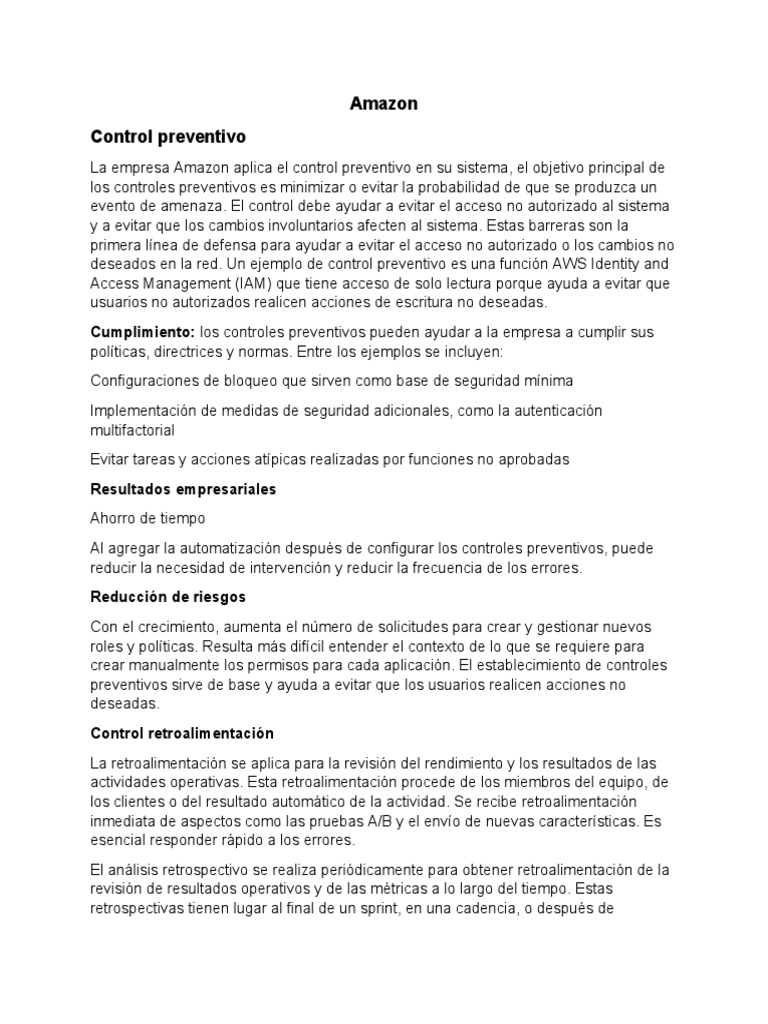 Control Preventivo en Amazon AWS | PDF | Realimentación | Business