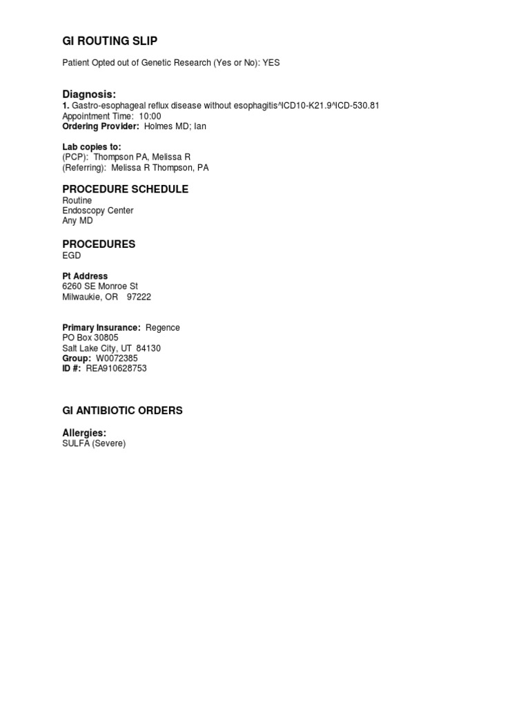 Gi Routing Slip: Diagnosis | PDF