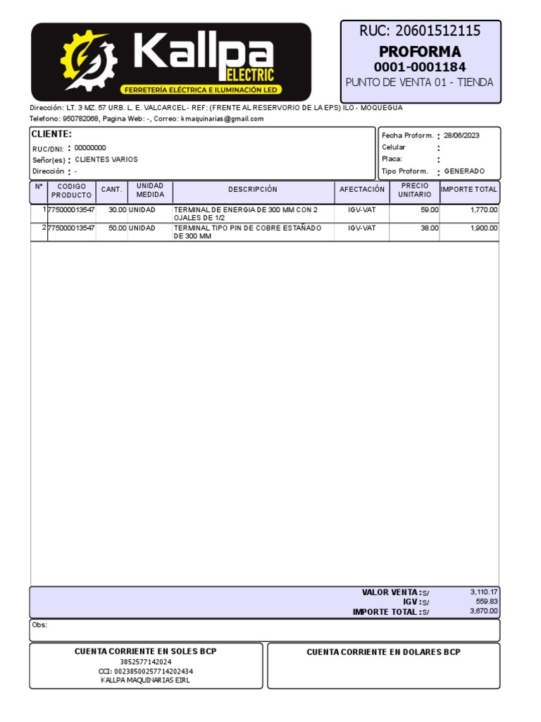 RUC: 20601512115 Proforma: Cliente | PDF
