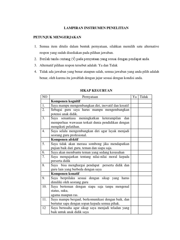Lampiran Instrumen Penelitian. | PDF