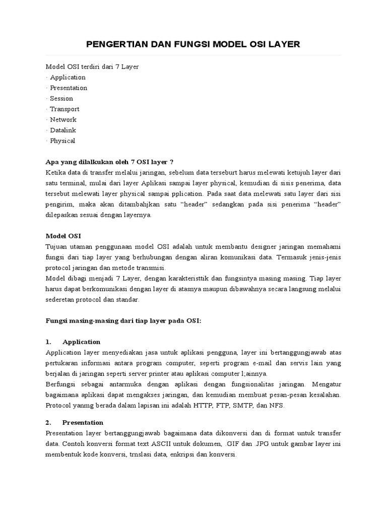 Pengertian Dan Fungsi Model OSI Layer | PDF