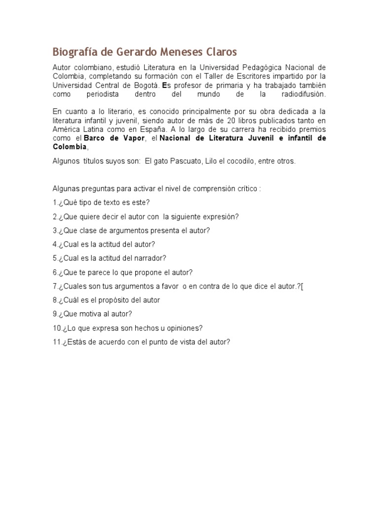 Biografia de Gerardo Meneses Claros | PDF