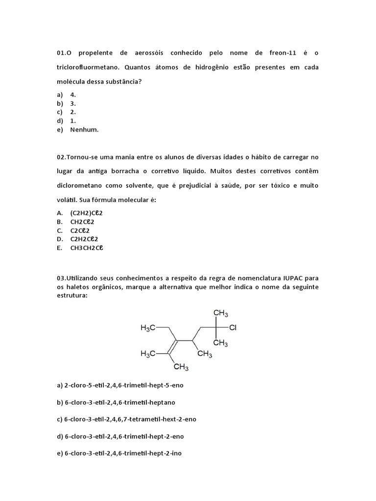 Nomenclatura de Haletos Orgânicos | PDF