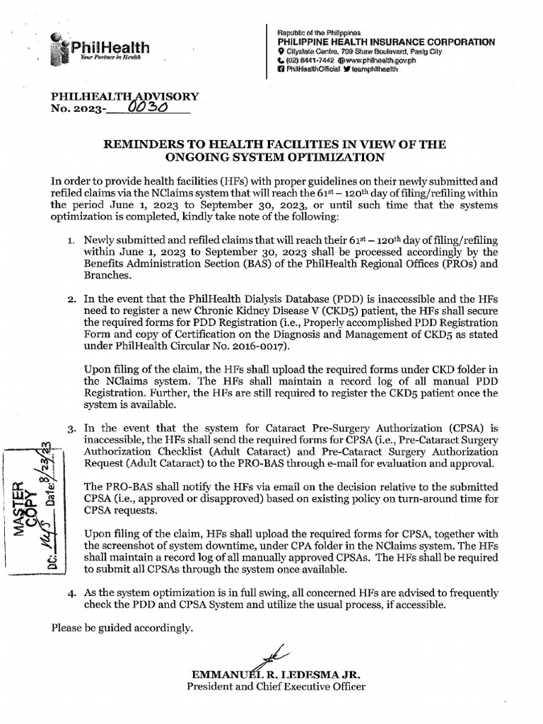 PhilHealth Advisory No. 2023-0030 | PDF