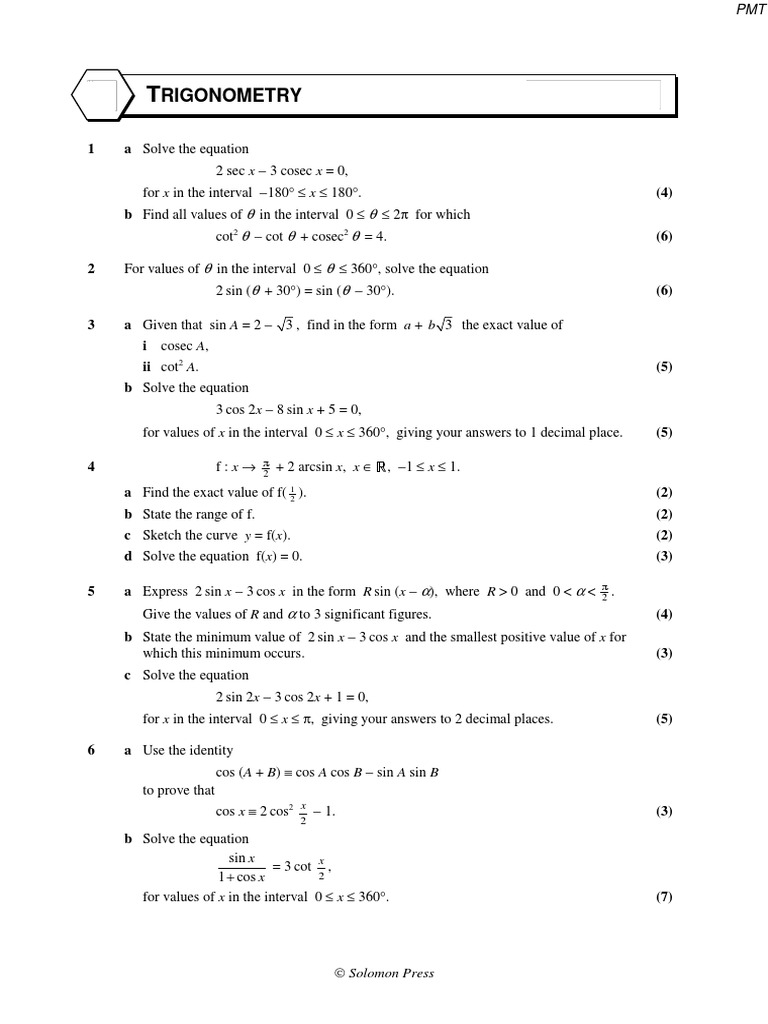 13a. Mixed Exam-Style Questions On Trigonometry | PDF