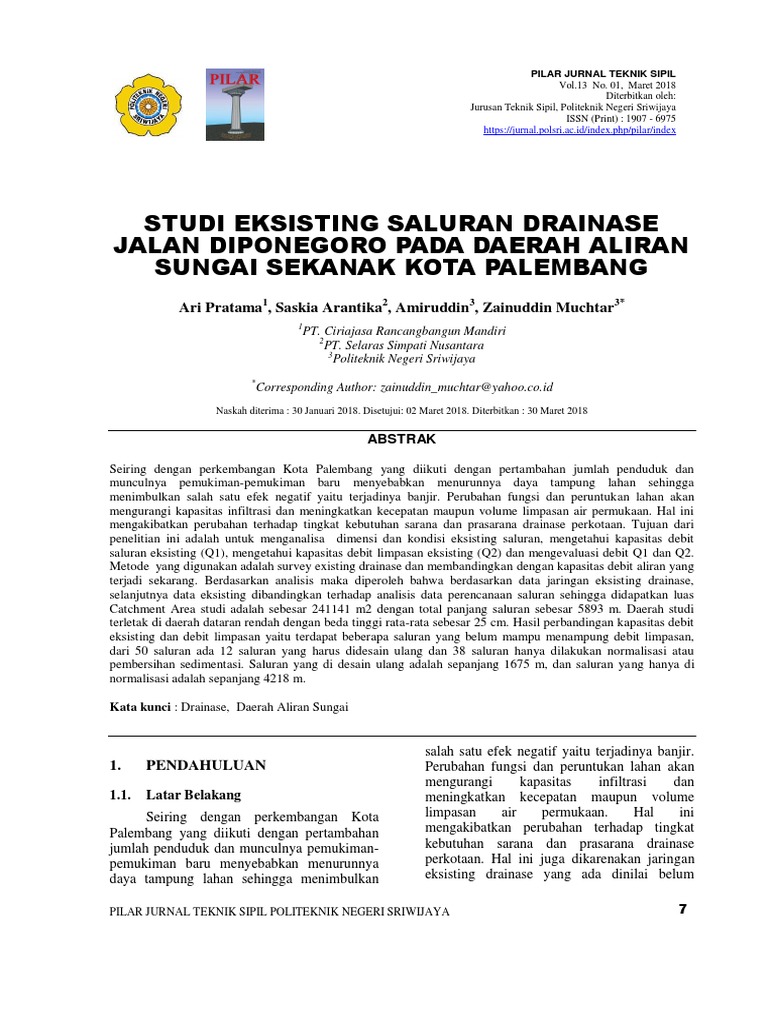 Studi Eksisting Saluran Drainase DAS Sekanak Palembang | PDF