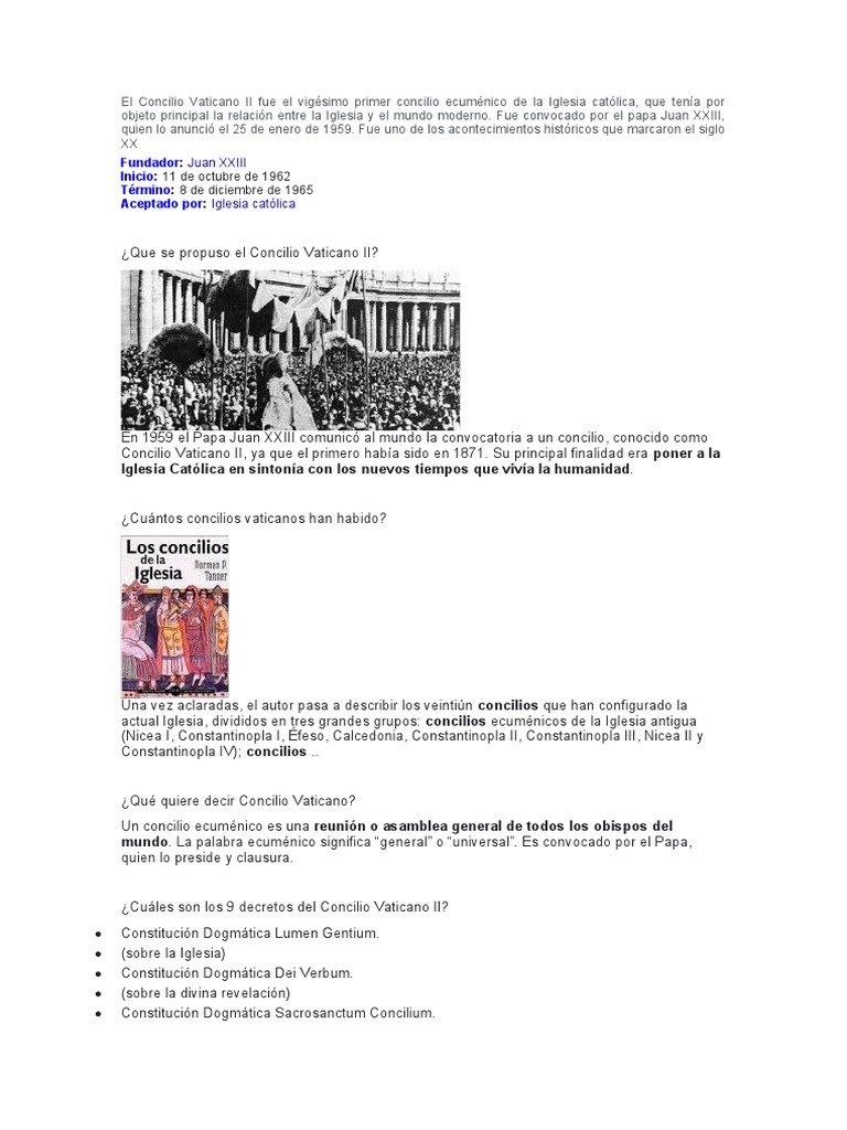 El Concilio Vaticano II Fue El Vigésimo Primer Concilio Ecuménico de La ...