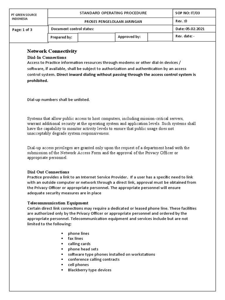 SOP 03 Pengelolaan Jaringan | PDF | Information Security | Computer Network