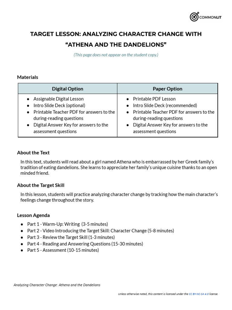 Athena_and_the_Dandelions__Target_Lesson_TEACHER_COPY_ | PDF