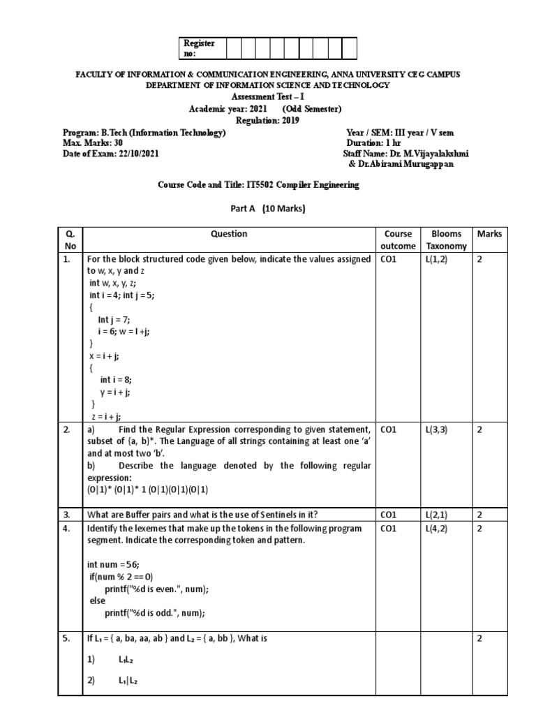 It5502 Compiler Engineering Ass I Pdf Software Engineering Computing 