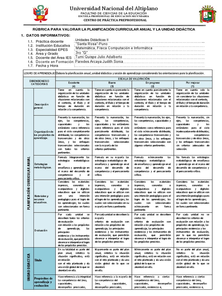 Rubricas Judith Paredes | PDF