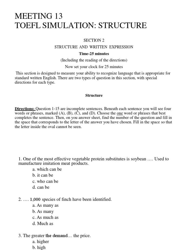 Meeting 13 Toefl Simulation - Structure | PDF