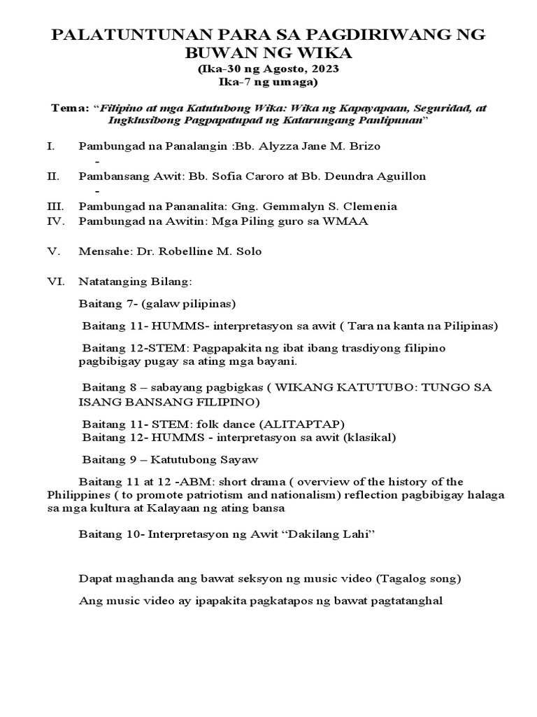 Palatuntunan Sa Buwan NG Wika 2023 | PDF