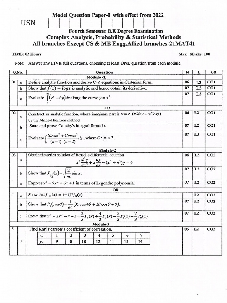 21MAT41 EC B 4th Sem Model QP Scheme Solution | PDF 21MAT41 EC B 4th Sem Model QP Scheme Solution | PDF