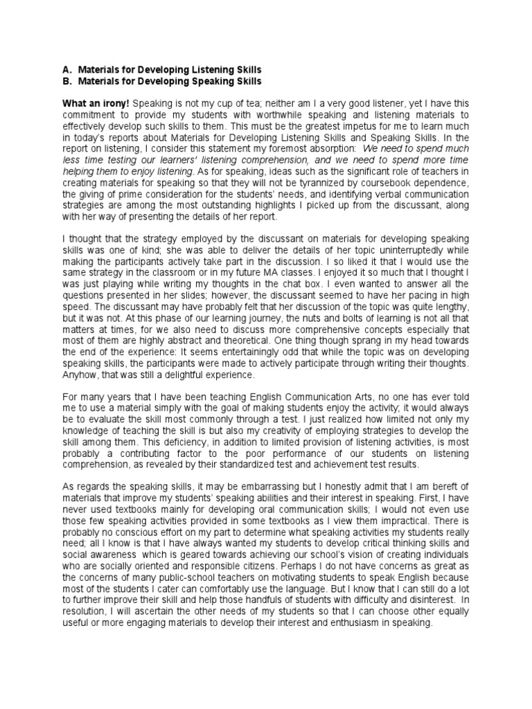 Materials For Developing Listening and Speaking Skills | PDF | Second ...