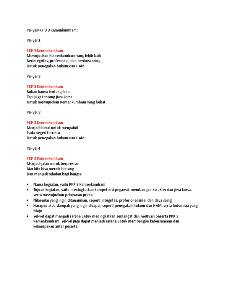 Konsep Yel-Yel PKP 3 Kemenkumham | PDF