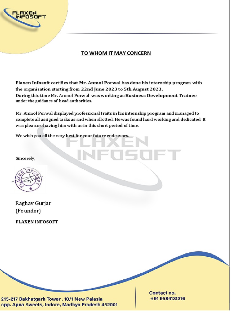 Anmol Internship Certificate (1) | PDF