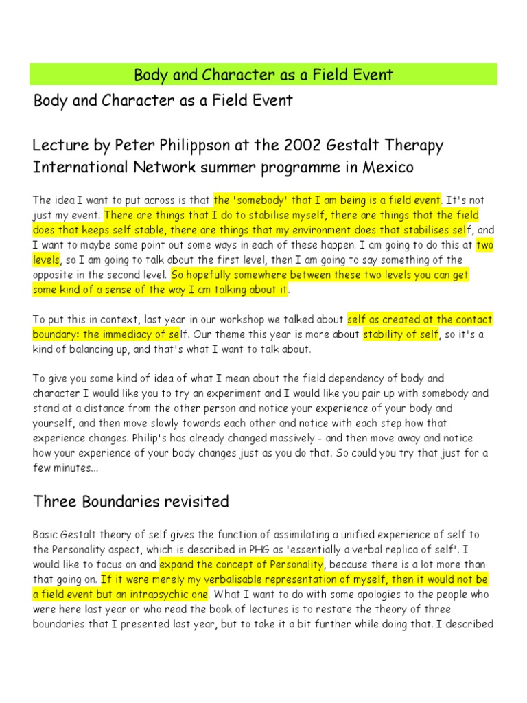 Body and Character As A Field Event | PDF