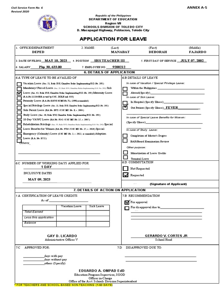 Form6 NEW FOR TEACHERS AND SCHOOL BASED NON TEACHING 1 60 DAYS New Asds 1 | PDF | Government ...