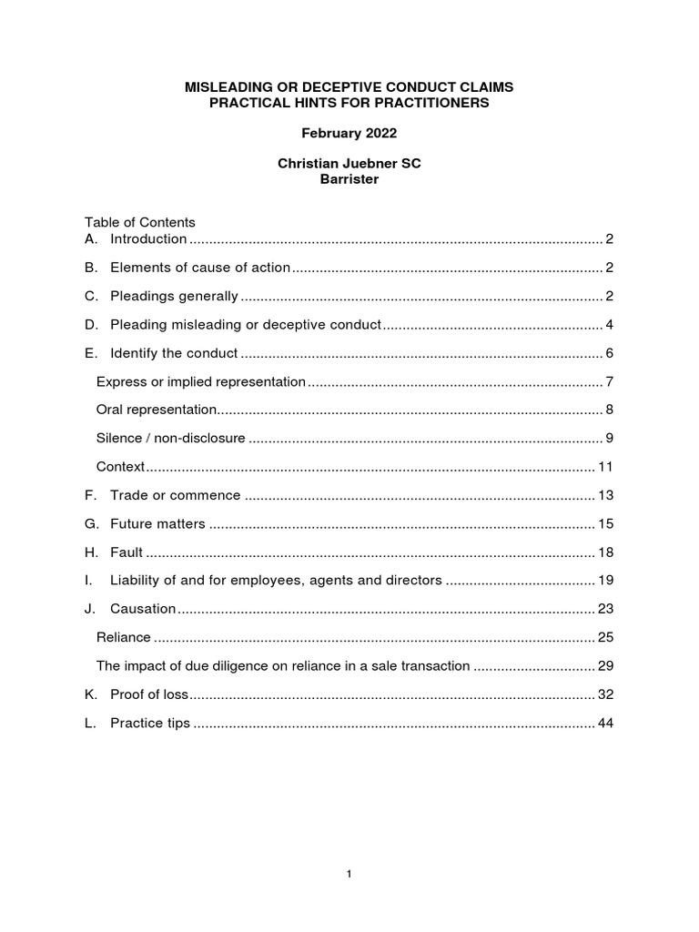 Misleading Deceptive Conduct Practical Hints 1677576067 | PDF