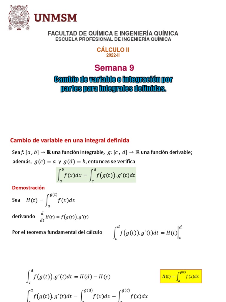 Semana 9 - Cambio de Variable e Integración Por Partes para Integrales ...