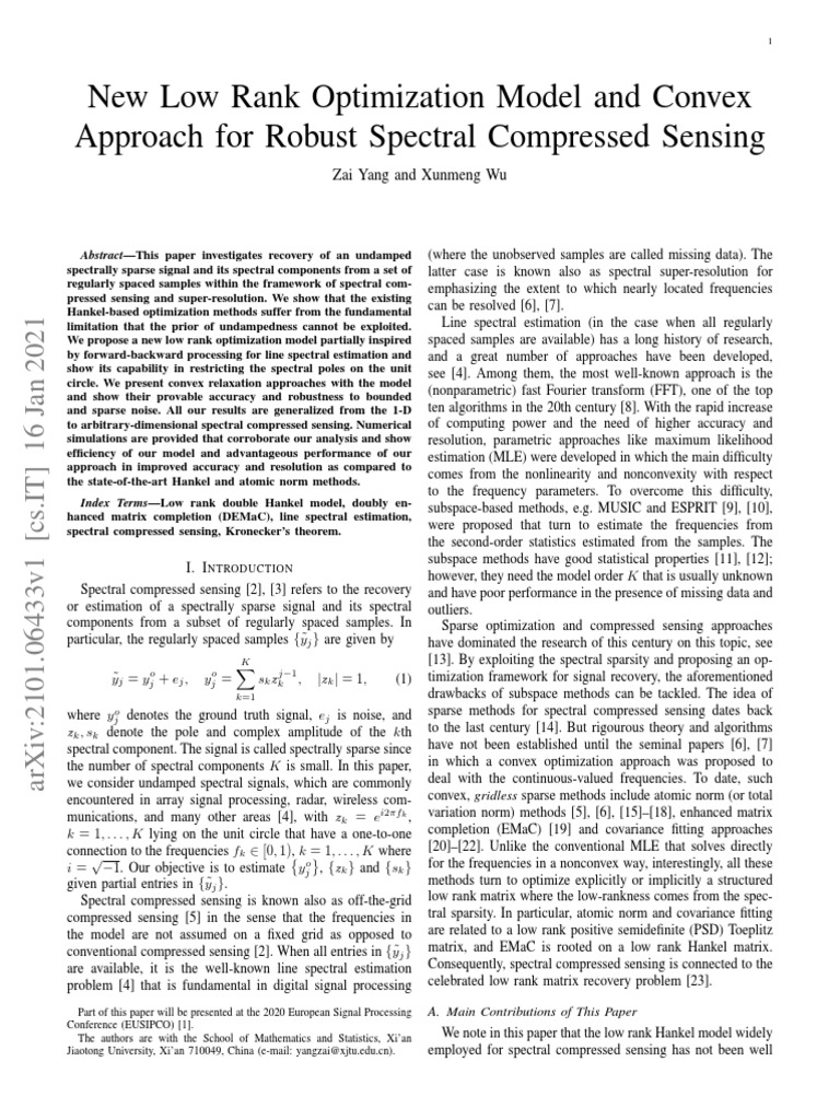 New Low Rank Optimization Model and Convex Approach For Robust Spectral ...