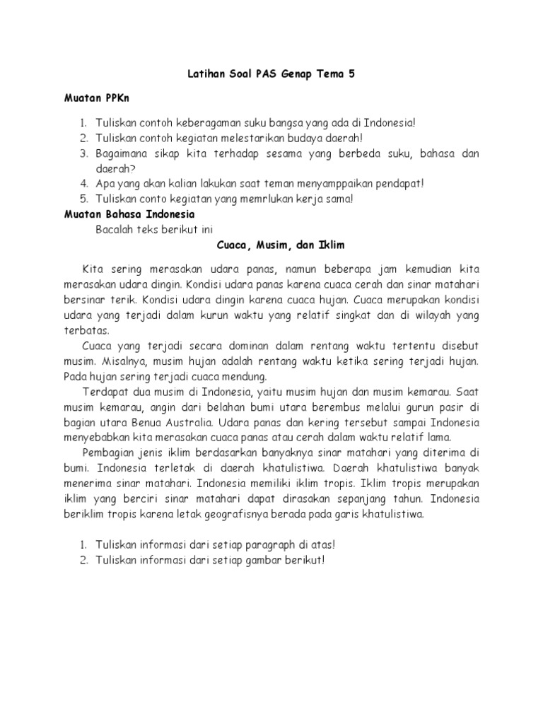 Latihan Pas Tema 5 | PDF